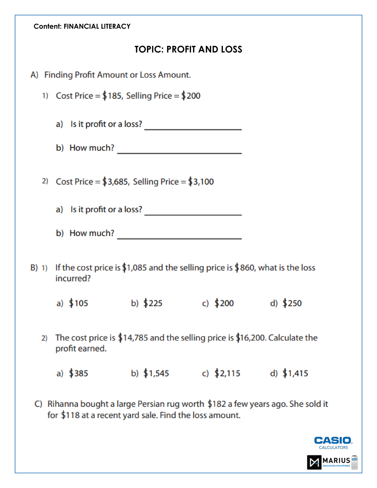 Activity Sheets - Number and Algebra – Casio - Teachers Exclusive