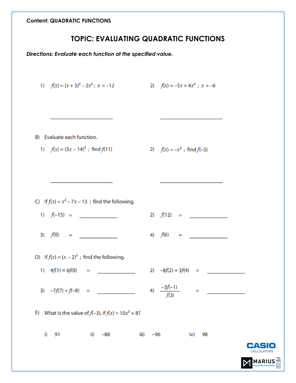 Activity Sheets - Measurement and Geometry – Casio - Teachers Exclusive